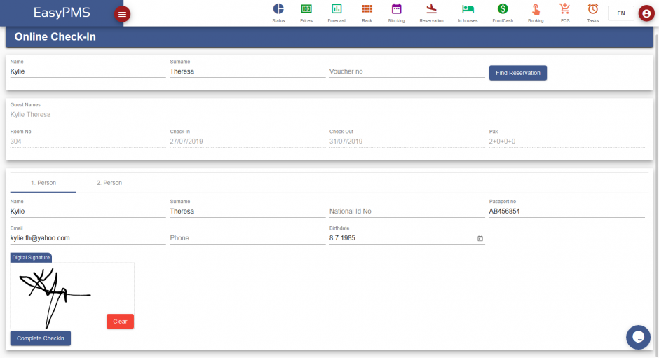 Online Check-In » EasyPMS